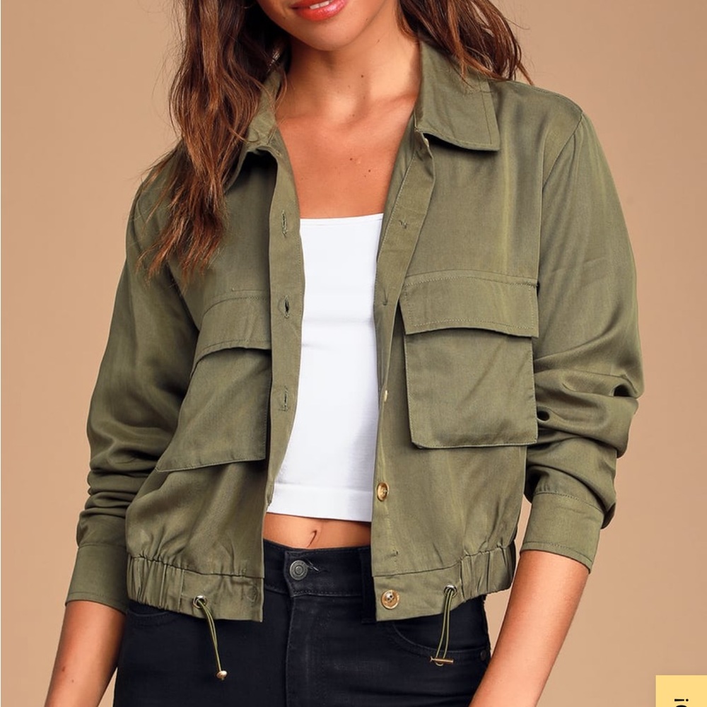Lulus Olive Green Cropped Utility Jacket - Gem